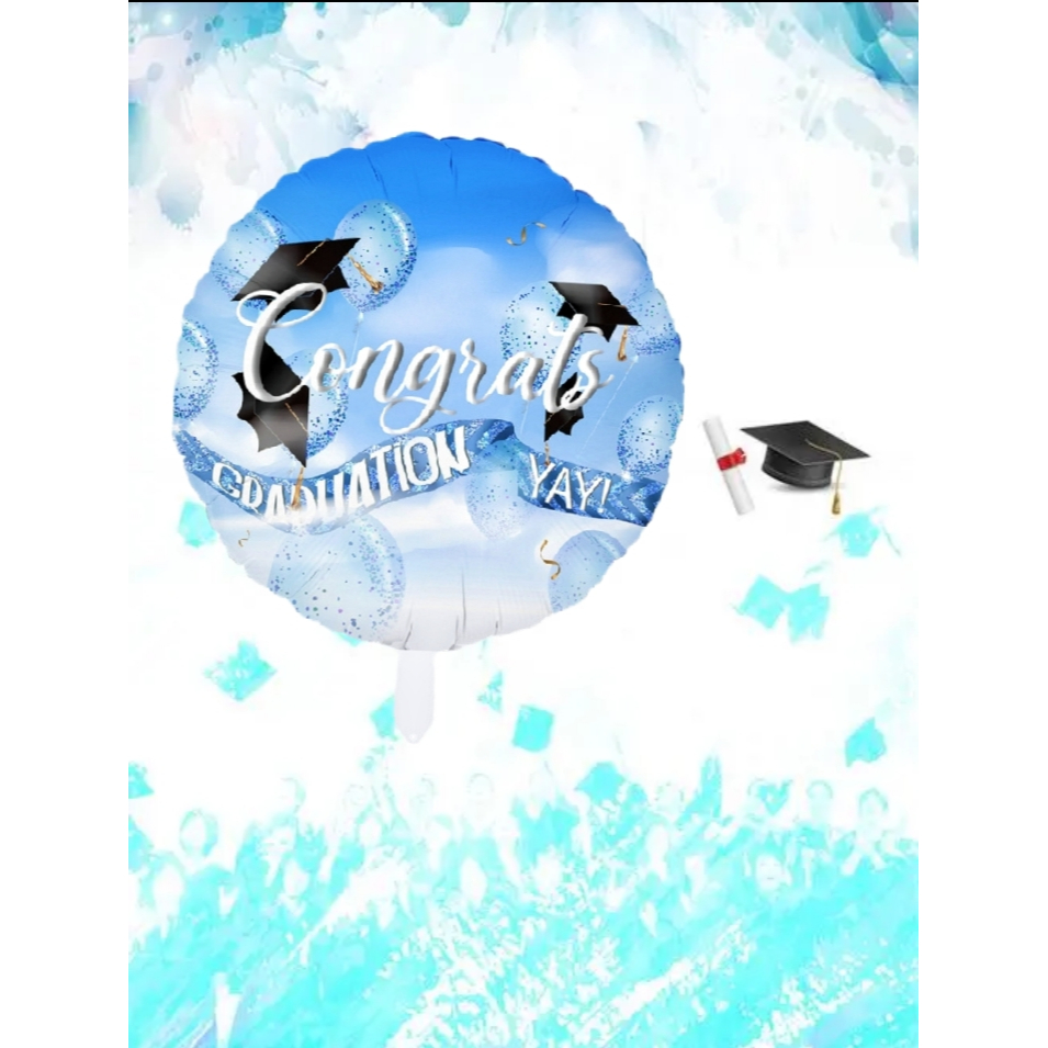 Graduation theme 18 inches Round Sky Blue Congrats Grad party ...