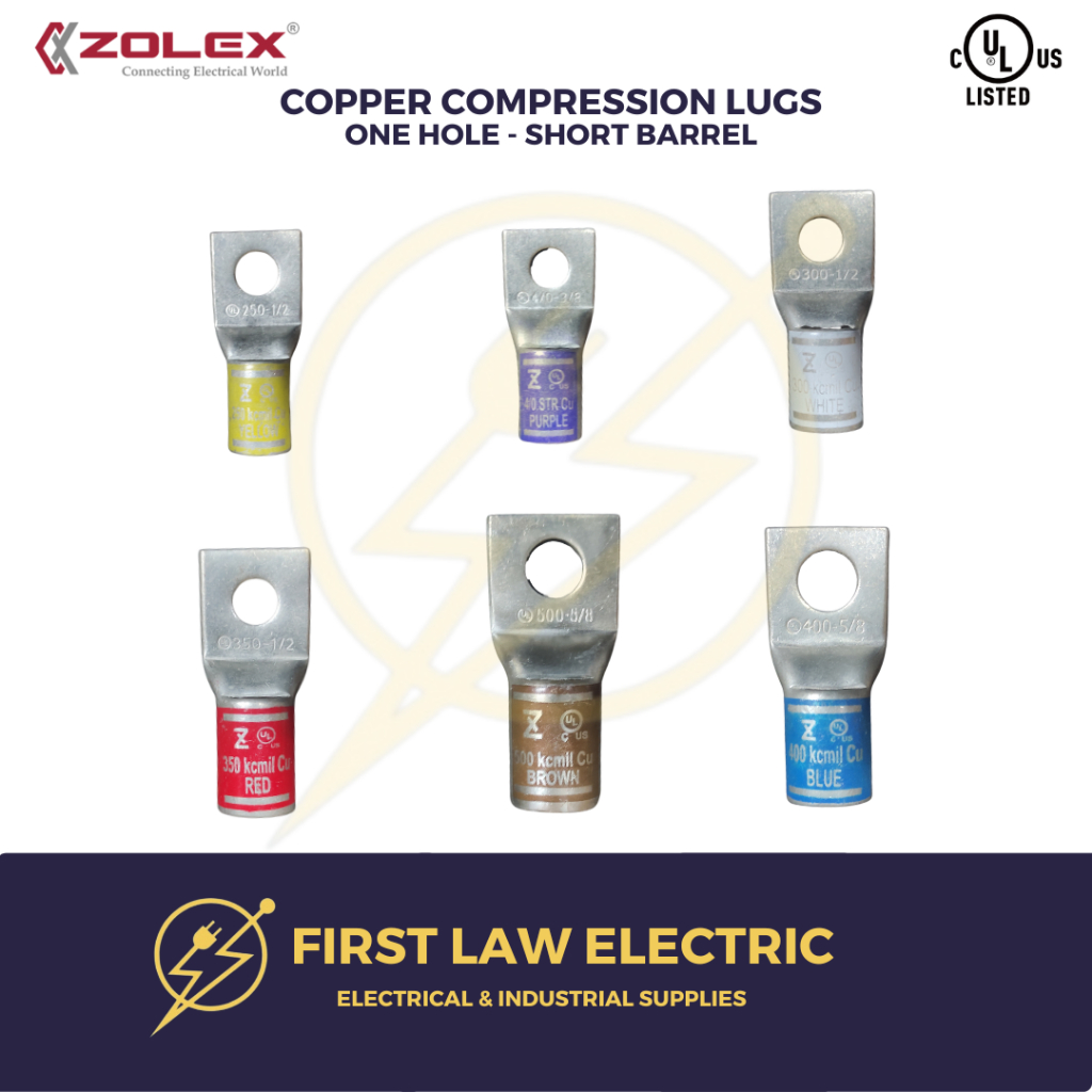 Copper Compression Terminal Lugs Short Barrel, 1-Hole , CRIMPING TYPE ...