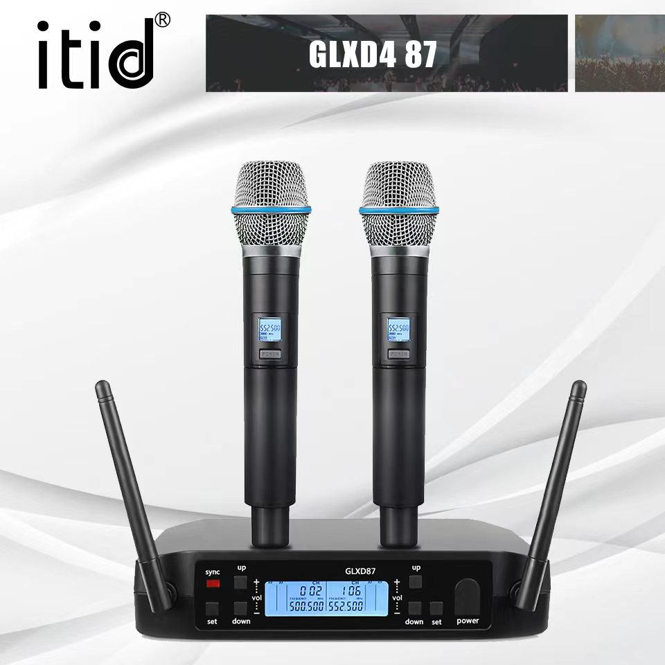 itid GLXD4 Beta87a Wireless Microphone 2 Channels UHF Professional Mic For Party Karaoke Church ...