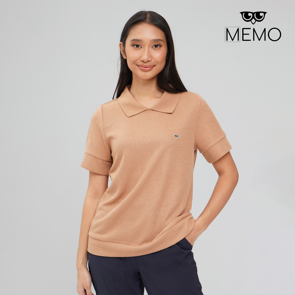 Memo Textured Polo For Women (Camel/White) | Shopee Philippines