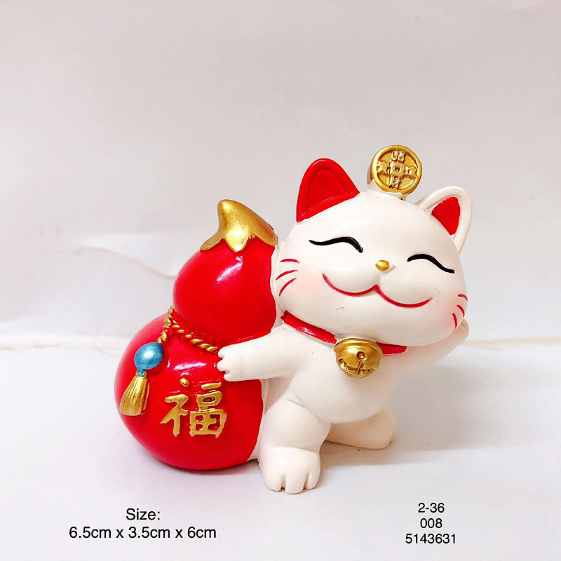 Fengshui Lucky Cat Fortune Cat with Money Bag Lucky Coin Koi Fish Wu ...
