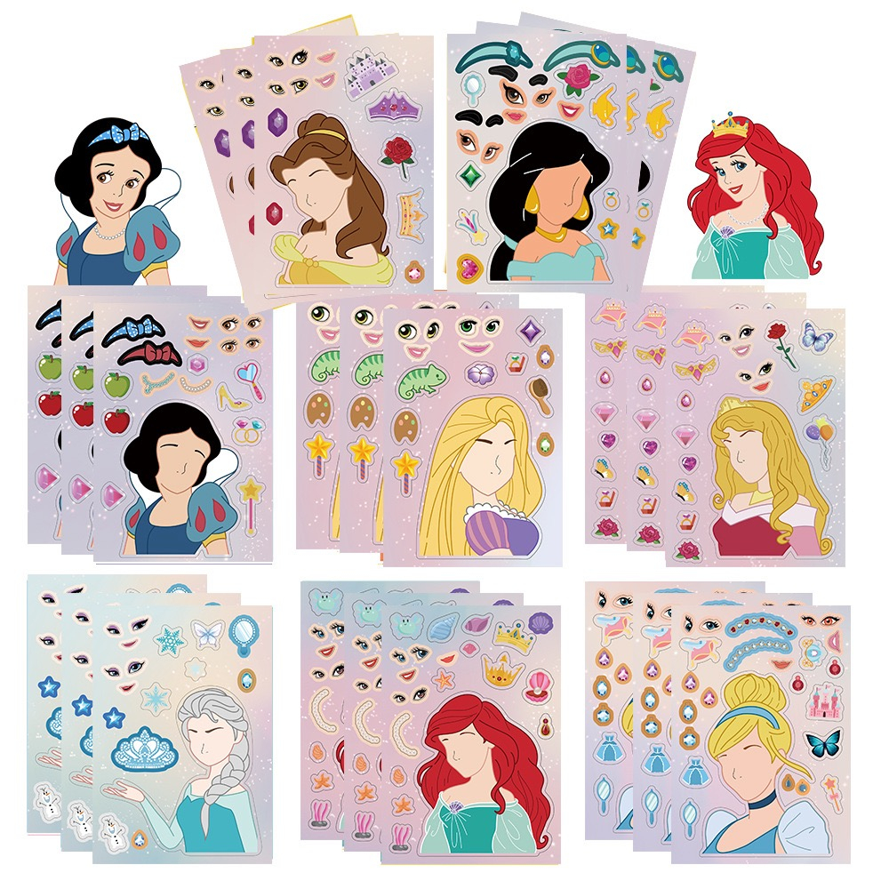 8Sheets/set Fairy Tales Princess Stickers DIY Sticker Make A Face ...