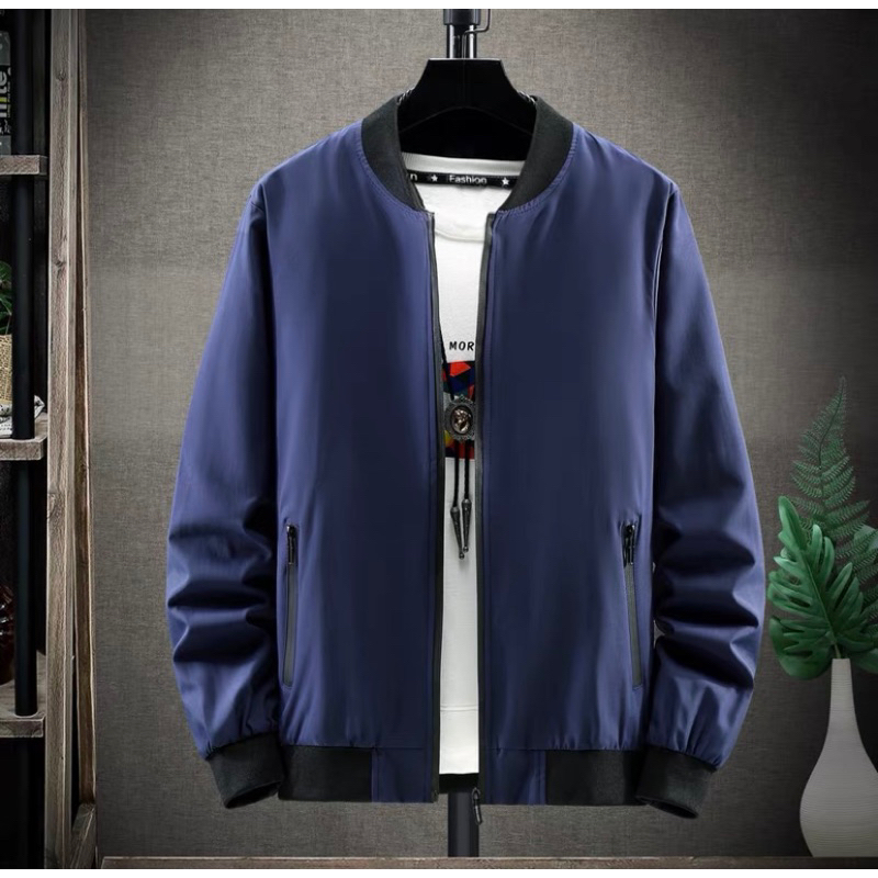 Two Zipper Pockets Bomber Jacket With Zipper For Men Unisex Crew Neck ...