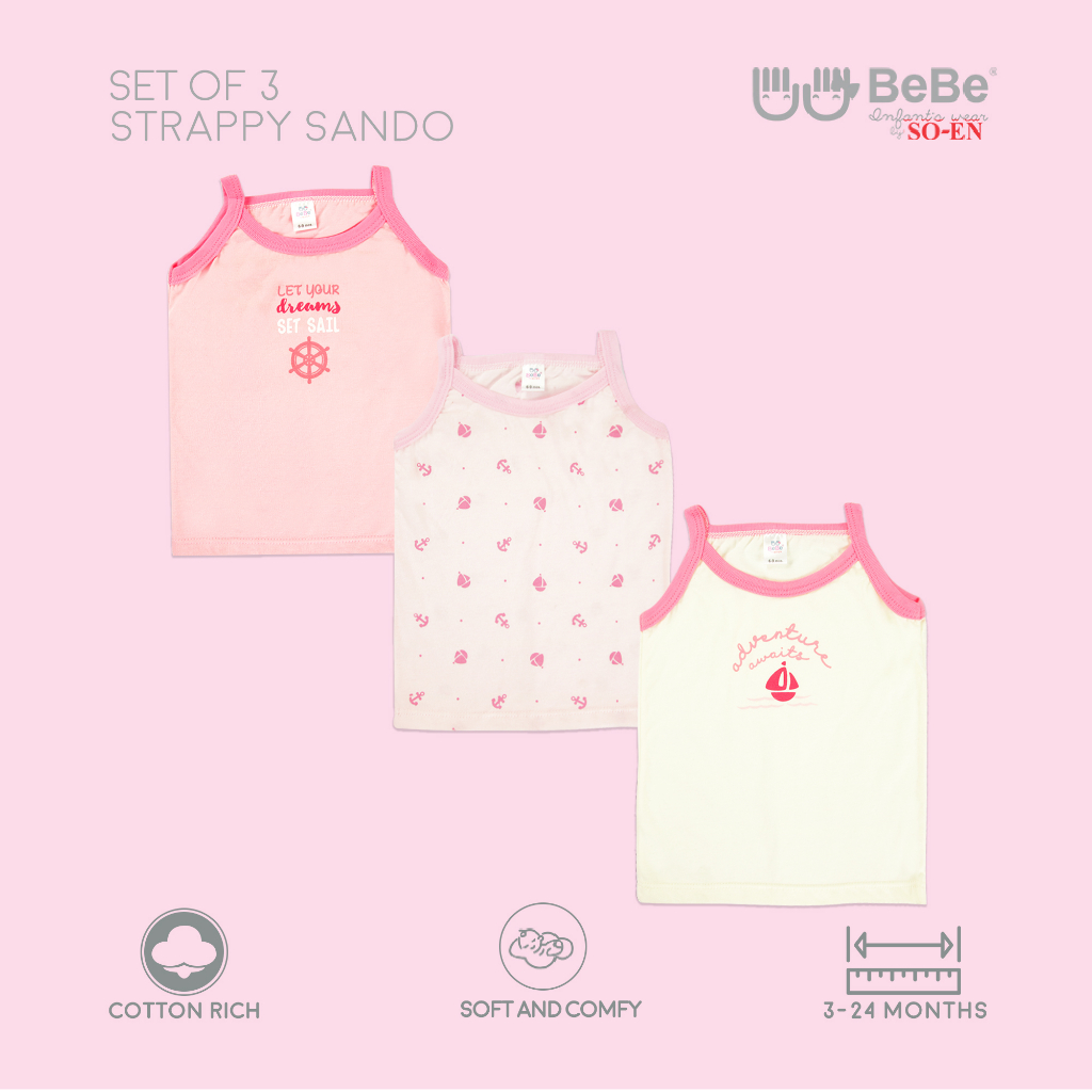 BeBe By SO-EN Baby 3in1 All Aboard Cotton Rich Strappy Sando | Shopee ...