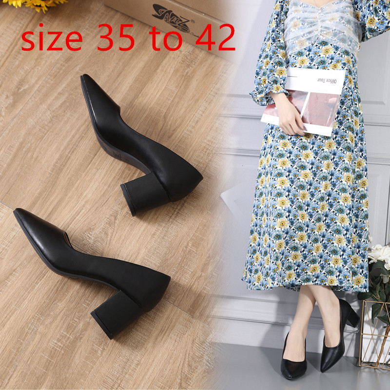 [LIN] 2 inch Classic leather/glossy/suede Black pointed toe High Heels ...