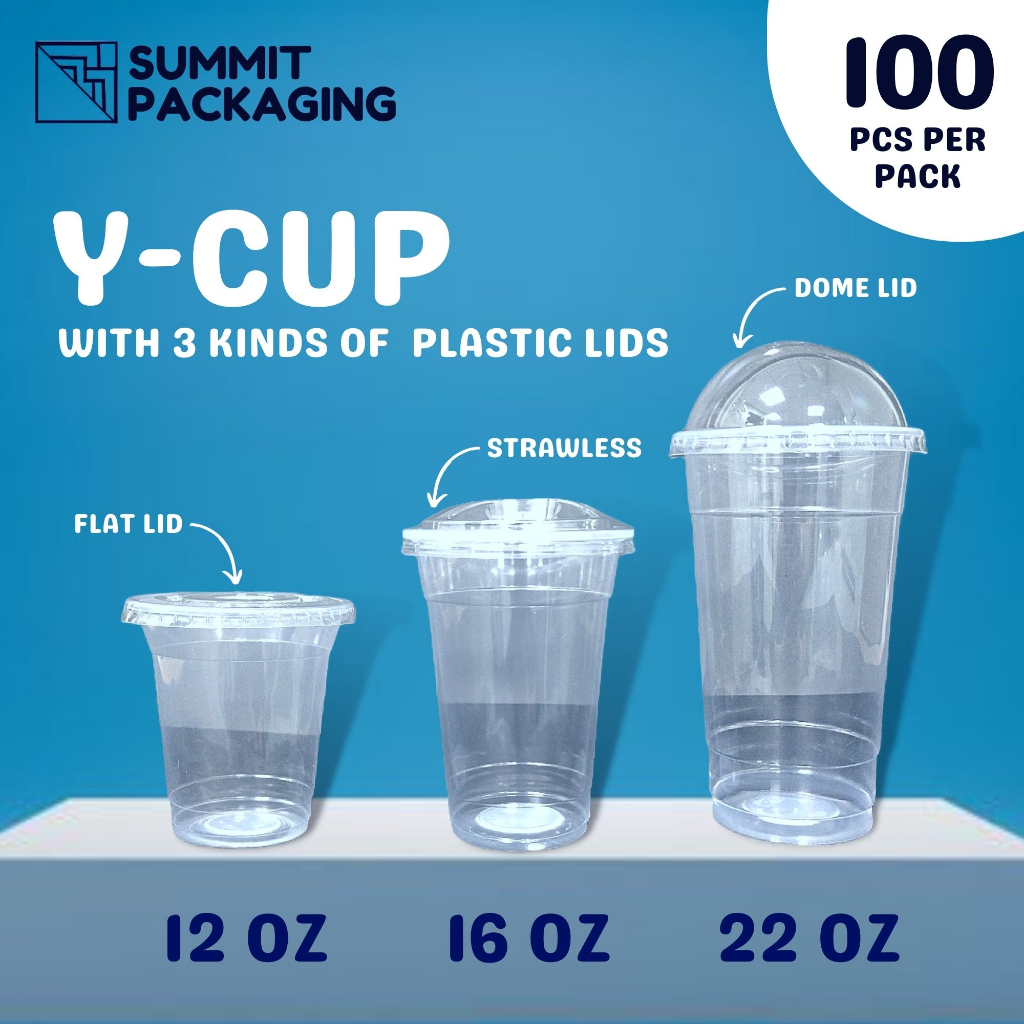 [100pcs] Y-CUP Plastic PP Milk Tea Cup 12oz / 16oz / 22oz( Flat Lid / Strawless Lid / Dome Lid ...