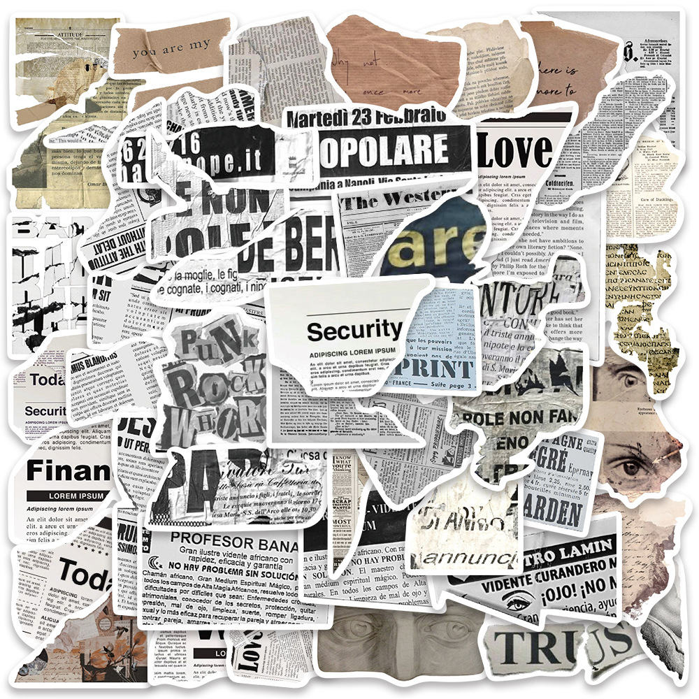 xs703-50 pcs retro fragmented text graffiti waterproof sticker | Shopee ...