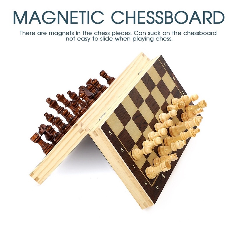 Magnetic Wooden Chessboard Folding Board Chess Game Chinese Checkers ...