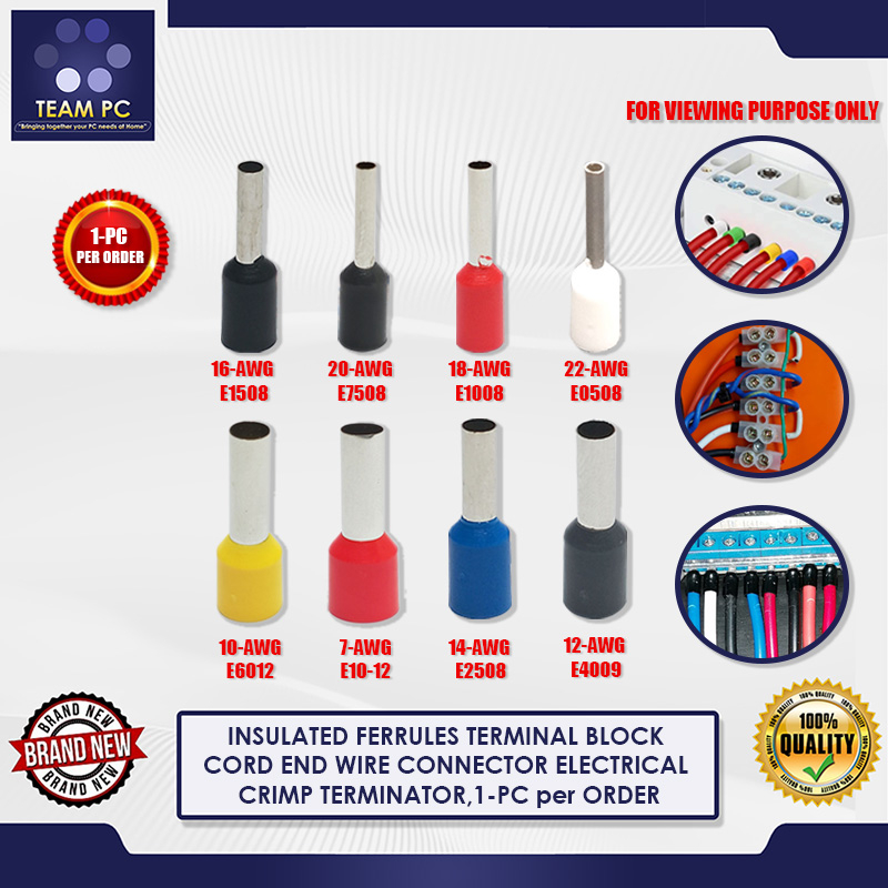 INSULATED FERRULES TERMINAL BLOCK CORD END WIRE CONNECTOR ELECTRICAL ...