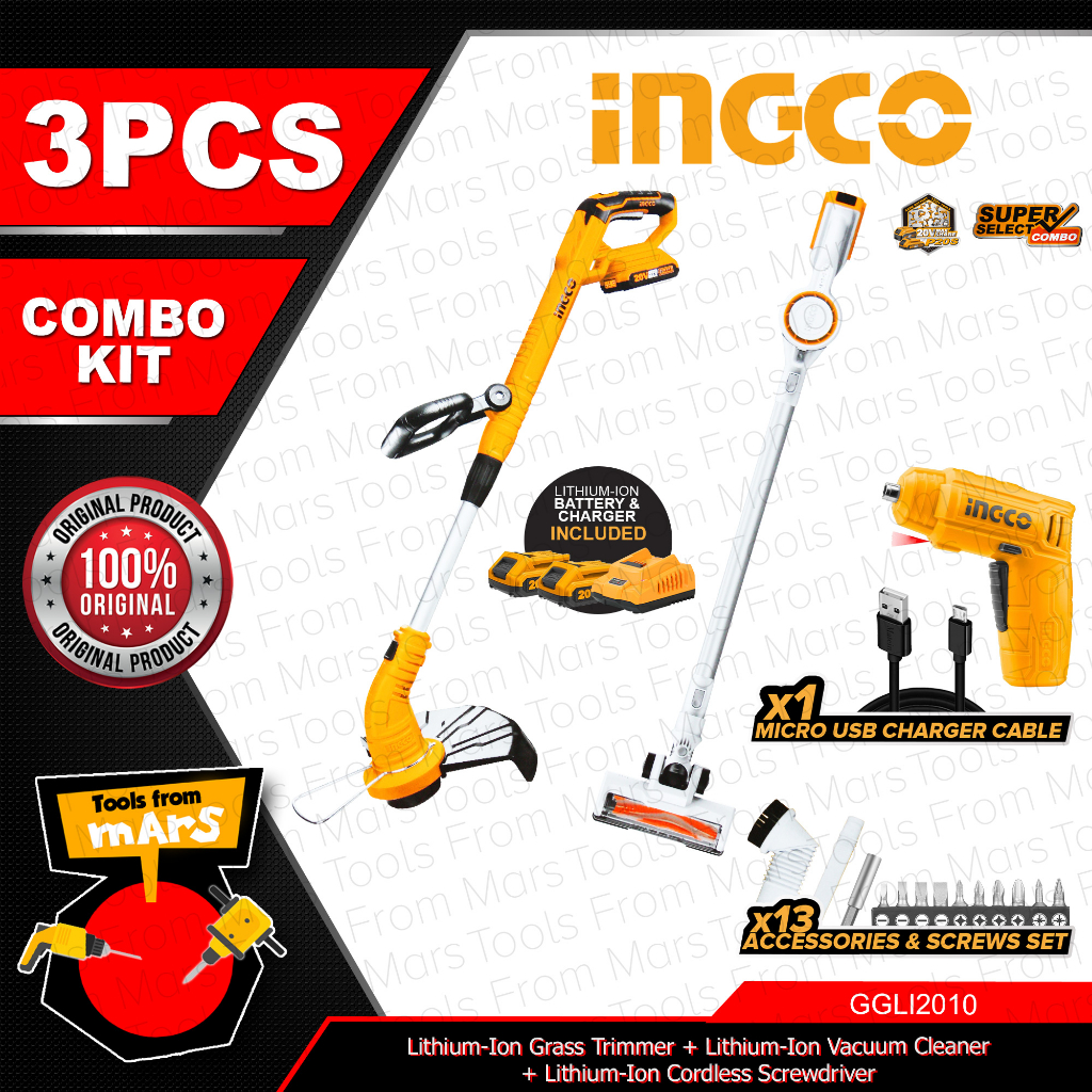 INGCO Li-Ion 3PCS Combo Kit Set Cordless Grass Trimmer Vacuum Cleaner ...