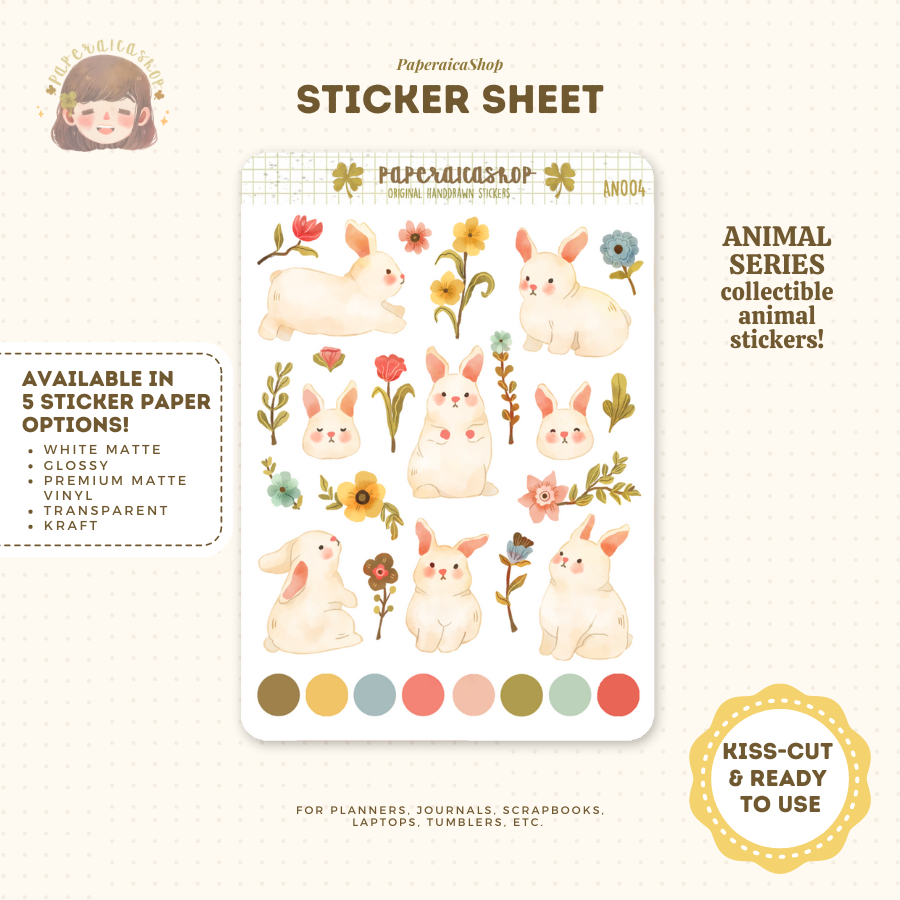 Spring Bunnies Stickers, Cute Bunny Stickers, Animal Stickers, Bunny ...