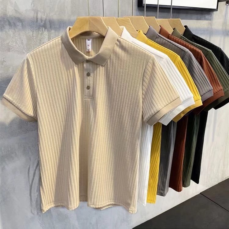 Korean Style Striped Texture Short Sleeve Polo Shirt For Men | Shopee ...