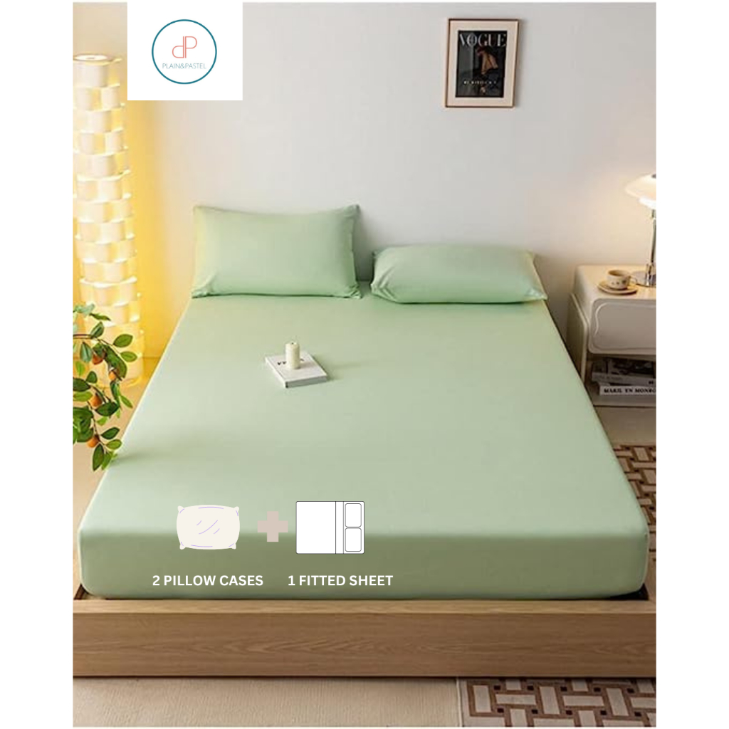 PlainPastel- 3 in 1 Bedsheet Bedding Set Plain Olive | Shopee Philippines
