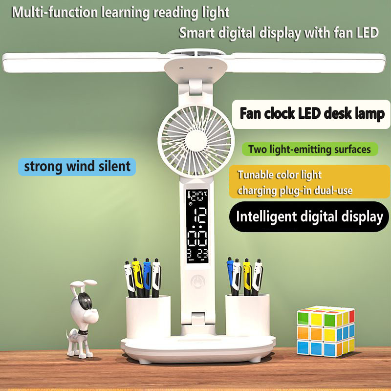 Multi-function eye protection LED learning desk lamp with fan charging ...