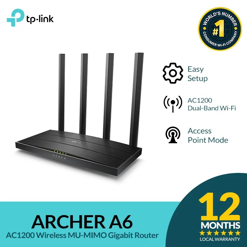 TP-Link Archer A6 AC1200 Wireless MU-MIMO Gigabit Router Advanced ...
