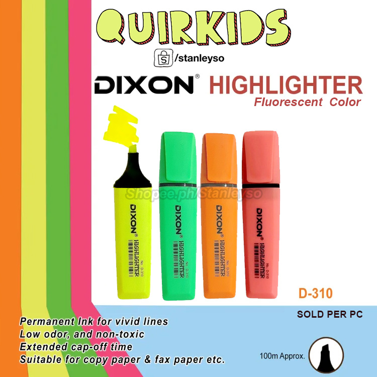 Dixon Highlighter Pen Fluorescent Neon Vivid Color Highlighter Inkjet ...