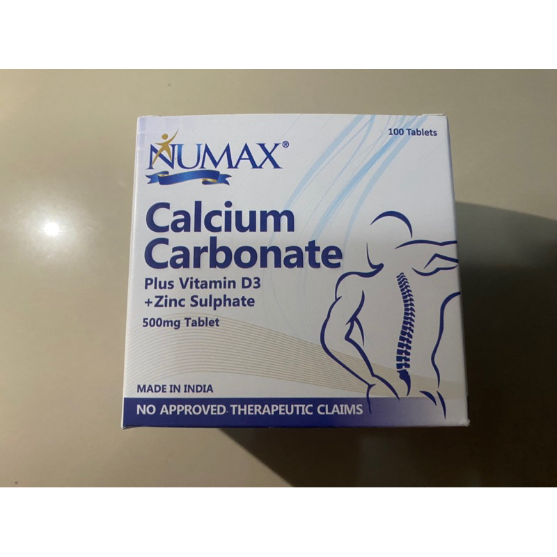 Numax Calcium Carbonate 500mg with Vitamin D3 & Zinc 100pcs | Shopee ...