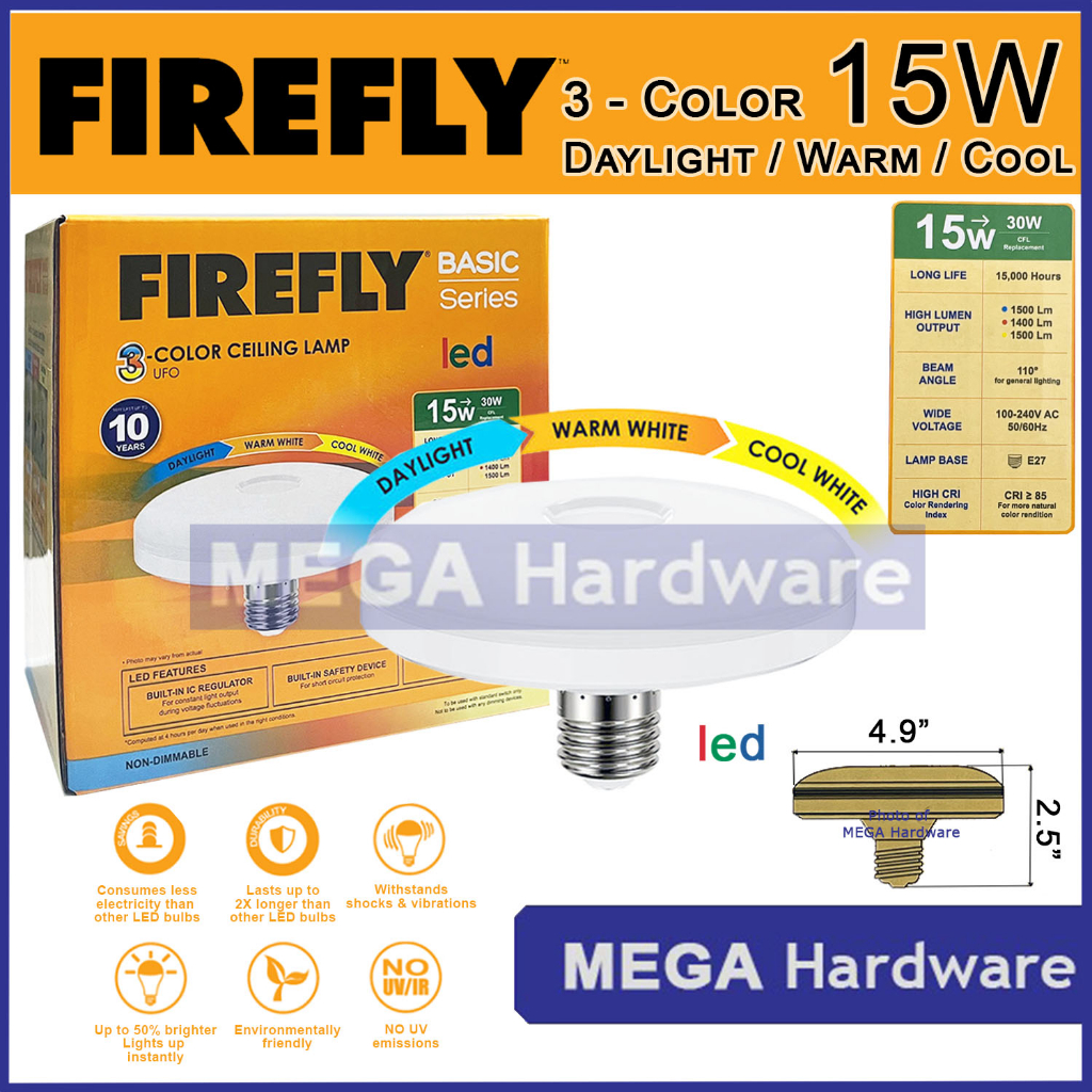 Firefly LED UFO Ceiling Bulb 15W 18W 20W (3Color Daylight, Cool or Warm ...