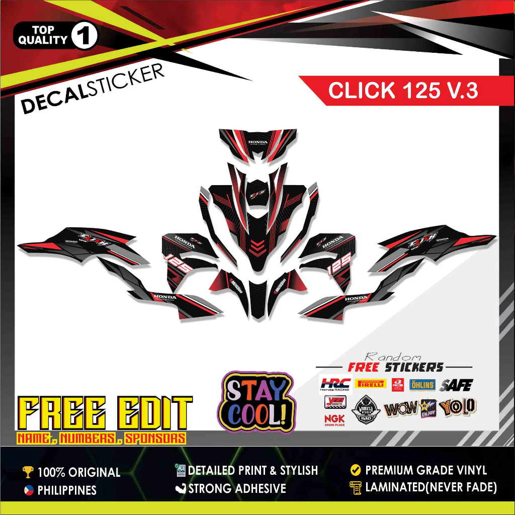 HONDA Click 125 v3 Decals: Waterproof motorcycle sticker.Laminated High ...