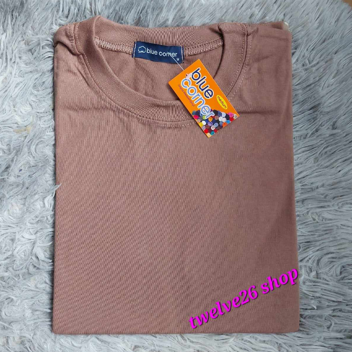MOCHA MOUSSE BLUE CORNER Round Neck Plain T-SHIRT Chestnut Tangerine ...