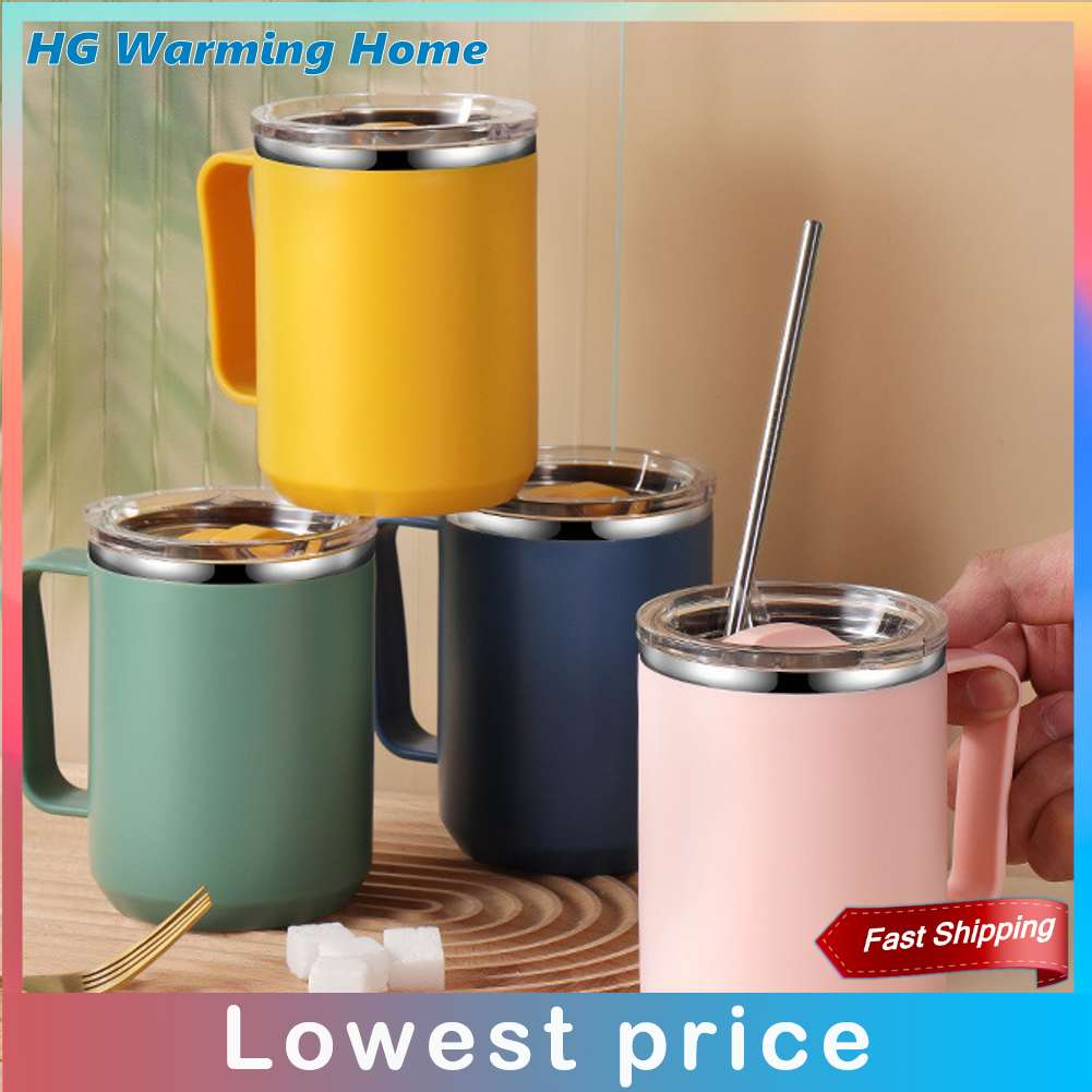 HG 450ml Nordic Mug Ins Style Office Stainless Steel Coffee Cup with Cover and Handler | Shopee ...