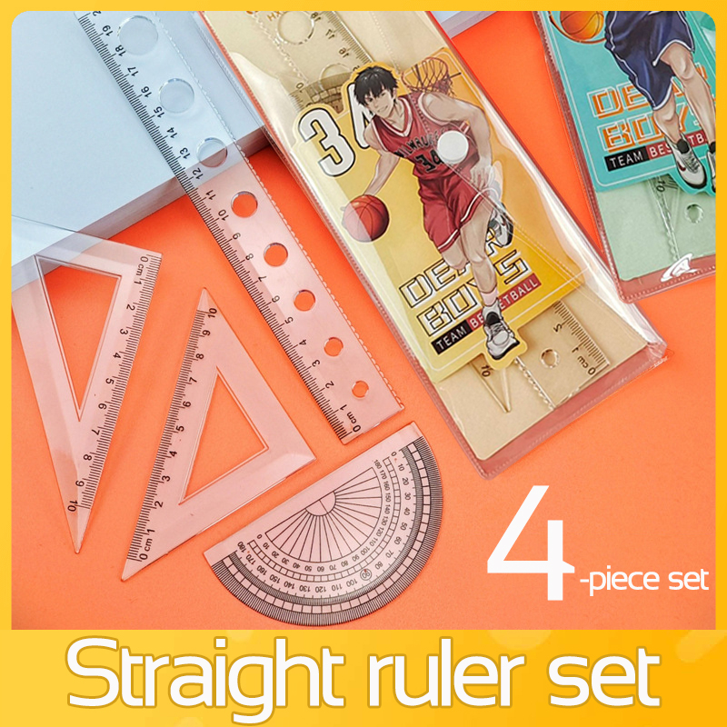 Student ruler set 4-piece cartoon suit examination stationery ruler ...