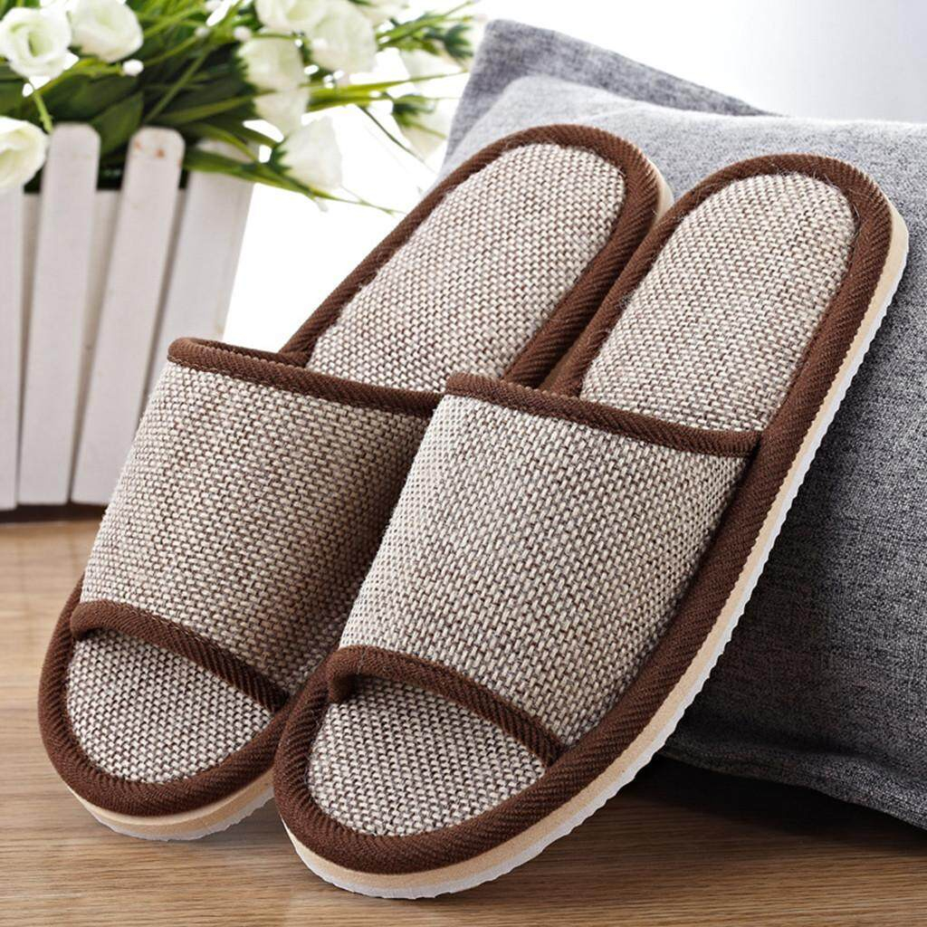 【Manila Spot】Four seasons linen open mouth cotton linen slippers indoor ...