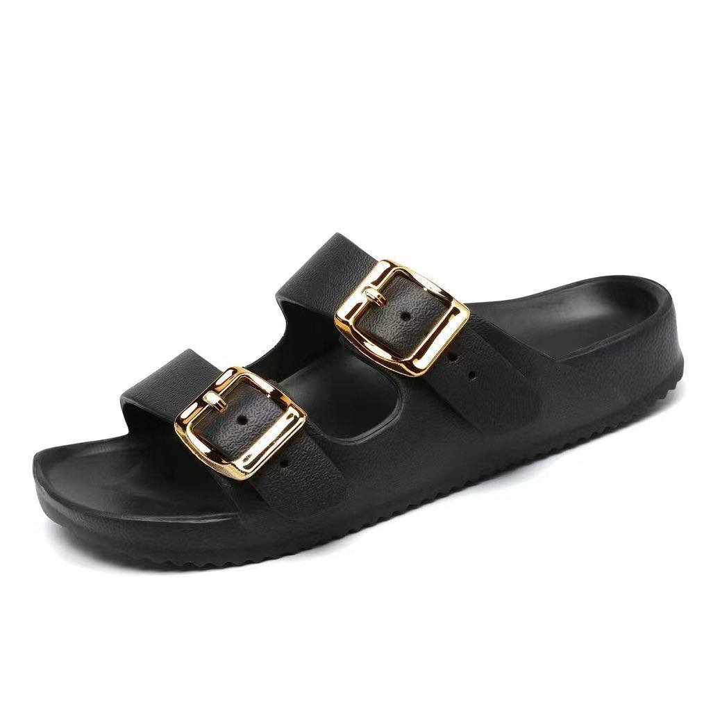 Marche Two Strap Gold Buckle Slippers For Women(add two size bigger ...