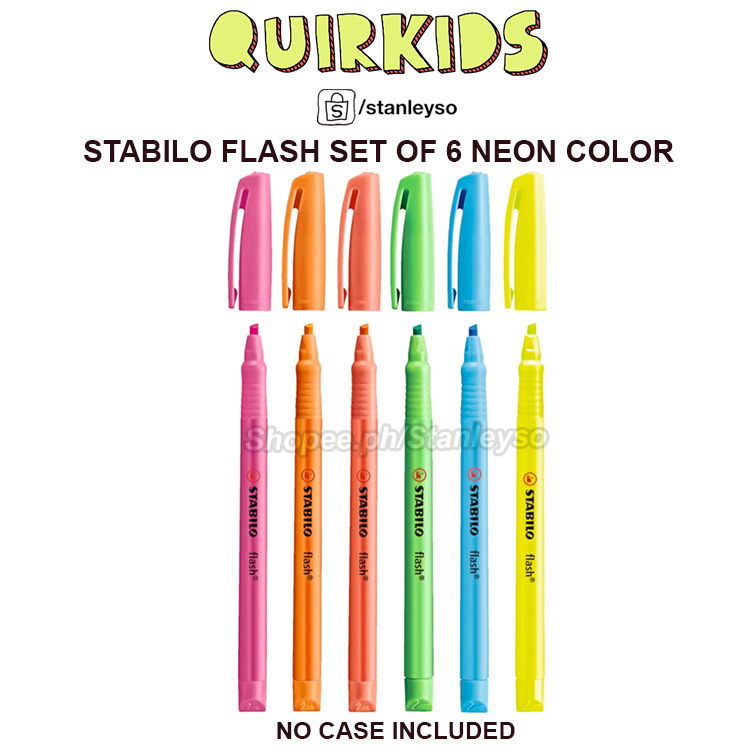 Stabilo Flash Set of 6 Neon Colors Pocket Highlighter Slim Marker ...