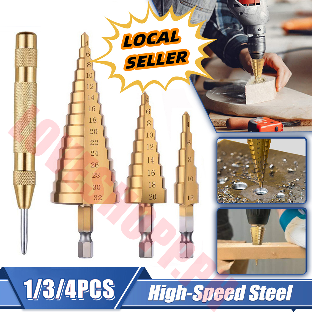 3pcs 4-32mm Large HSS Steel Step Cone Cut Set Drill Tools Titanium ...