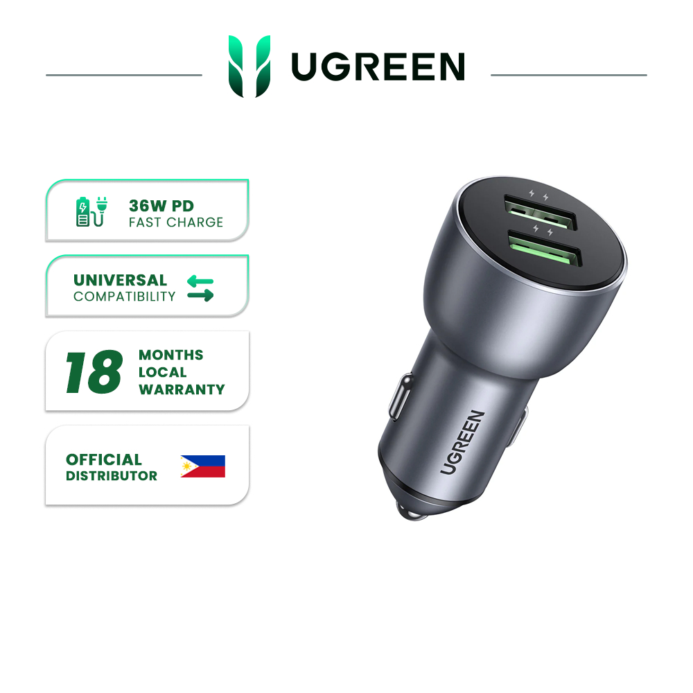UGREEN Dual USB Aluminum Car Fast Charger Adapter Qc 3.0 36w - PH ...