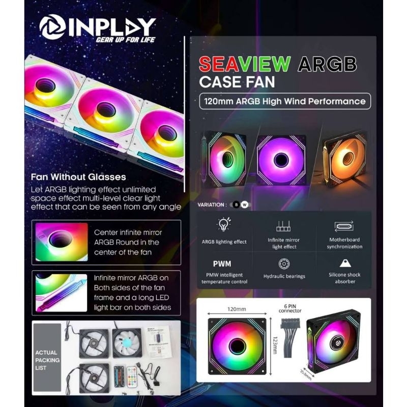 Inplay Seaview Tower X1 & X3 (Sinlge & Triple) 120mm ARGB Case Fans ...