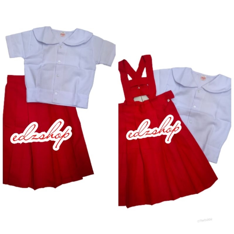 red palda&blouse set school uniform.kinder to highschool | Shopee ...
