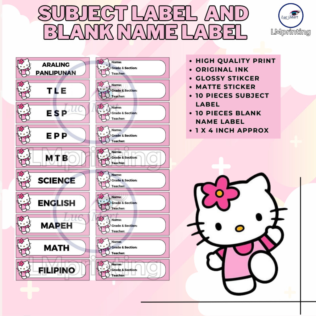 LUCSMART fast shipping -HELLO KITTY THEMED STICKER LABEL AND NAME LABEL ...