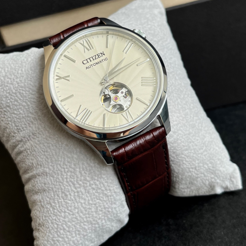 Citizen Automatic Watch NH9130-17A Open Heart Brown Leather Strap Watch ...
