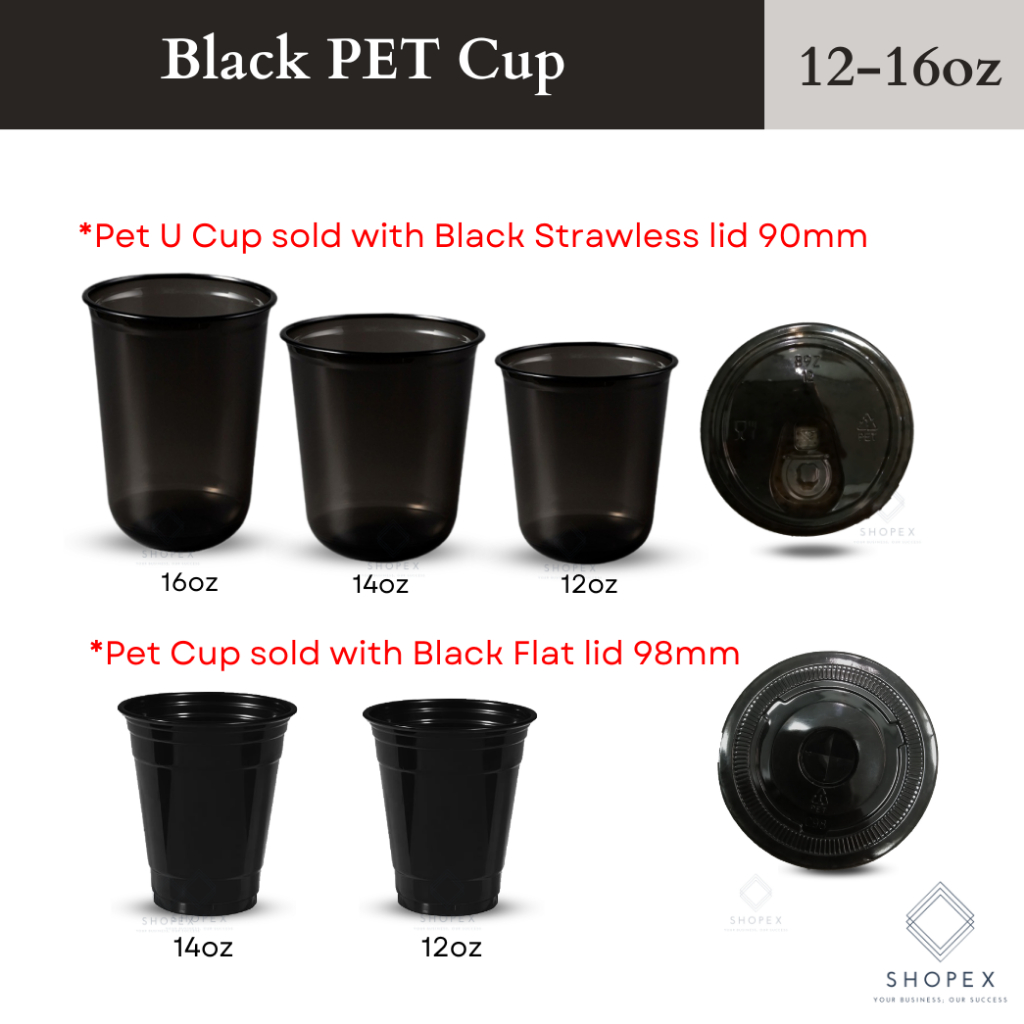 Black PET Cup/Black PET U-Cup sold with lids/Black cup/Black U-cup ...