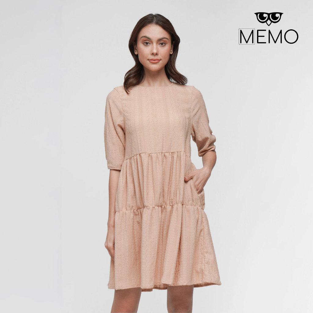 Memo Textured Tiered Dress For Women (Latte Brown) | Shopee Philippines