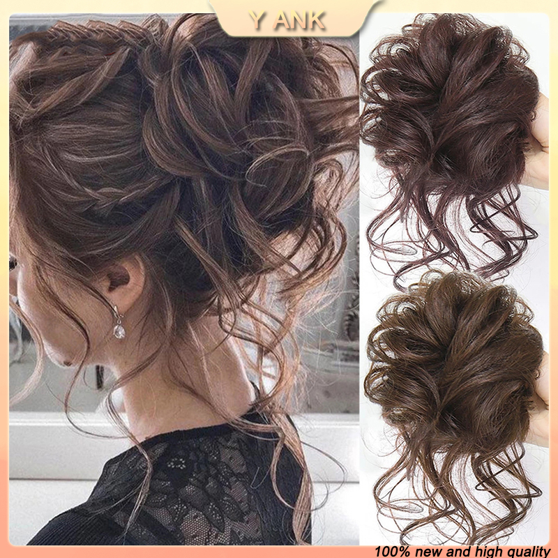 【YAN】Curly with Elastic Band Synthetic Scrunchies Messy Hair Bun Updo ...