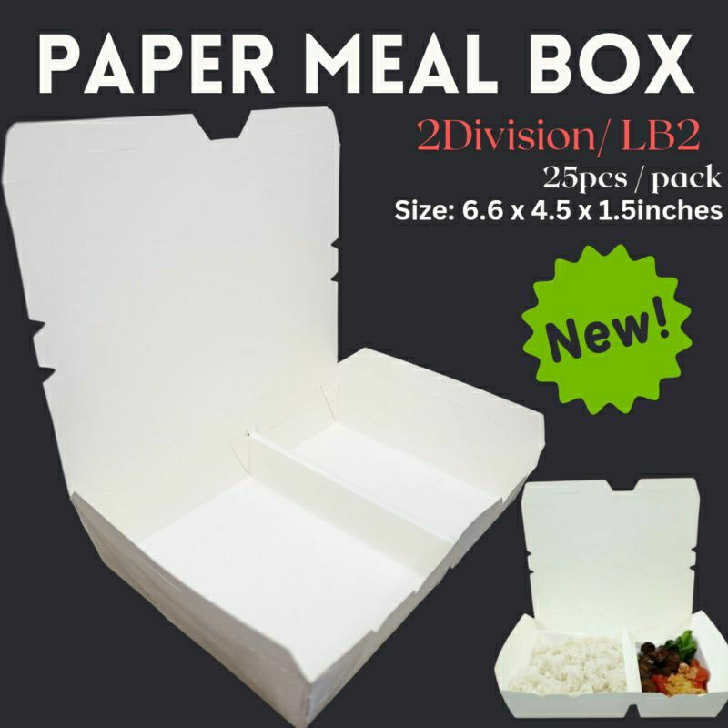 Lunch Box 2division LB2 Takeout Meal Box White 25pcs per pack | Shopee ...