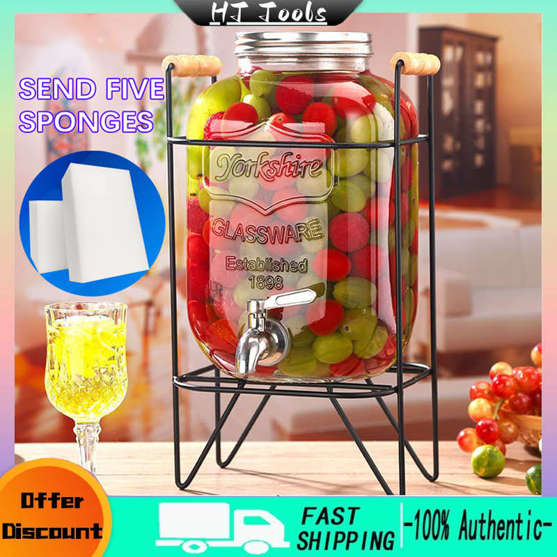 4L 5L 8L 10L Juice Drink Glass Jar Dispenser with Stand and Faucet ...