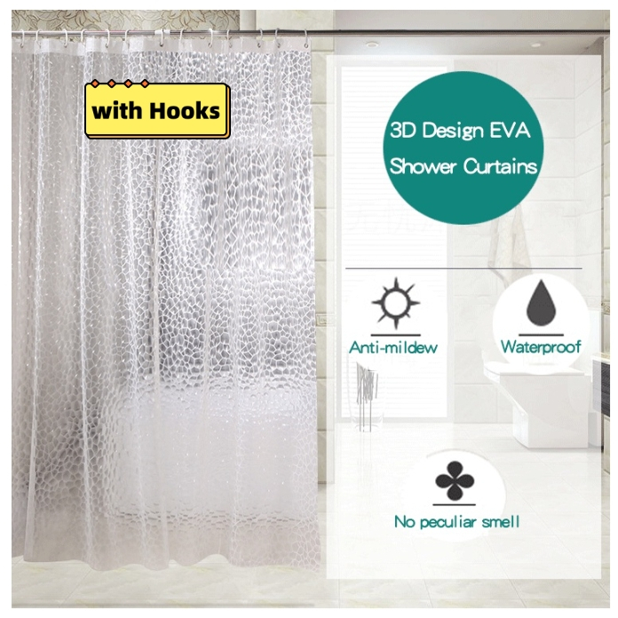 3D Shower Curtain PVC Waterproof Mildewproof Bath Curtains with Hooks ...