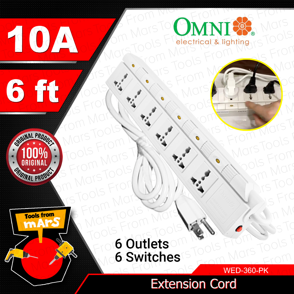 Omni Extension Cord 6 Gang with Outlet Power Strip WED360 •TFM ...