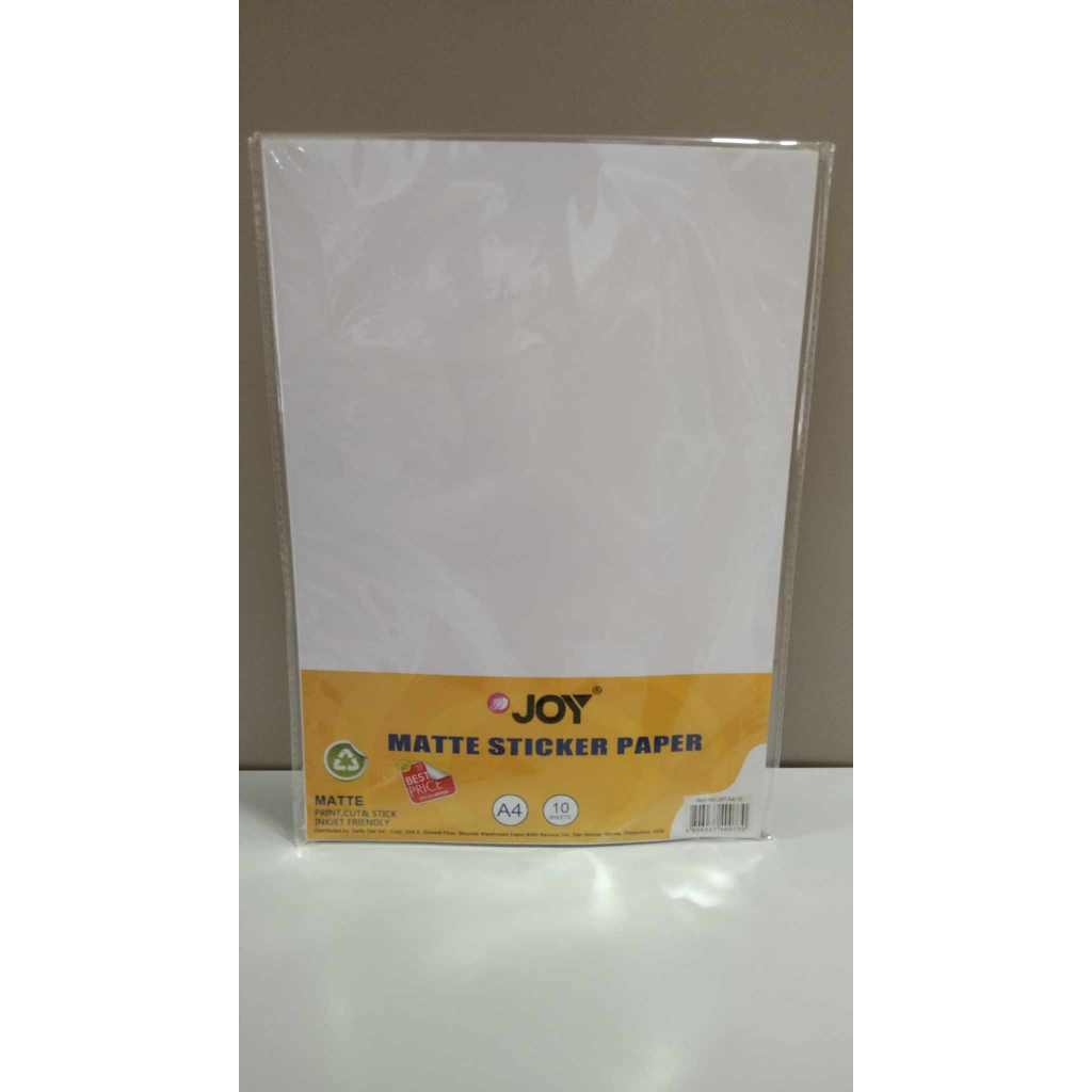 JOY Matte Sticker Paper A4 Size (10sheets per pack) SOLD PER PACK ...