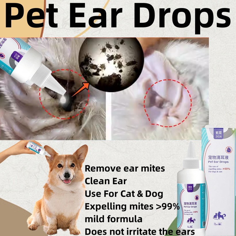 ZICAI Ear Drops For Pet 100Ml Expelling Mites Ear Drops For Dogs And ...