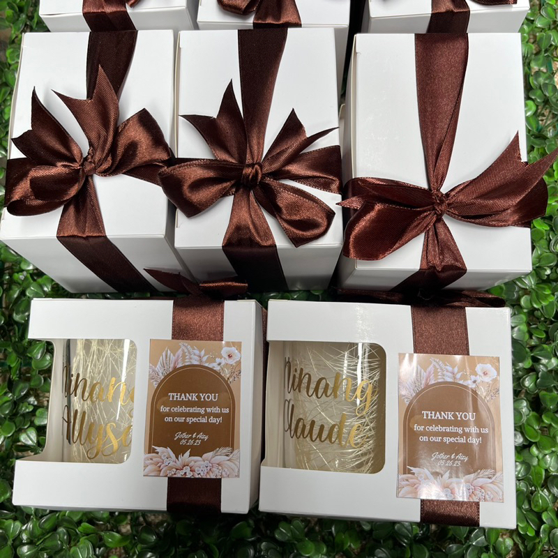 SIDE BOX Clear Mugs Personalized with Print, Ribbon, Tag and Box ...