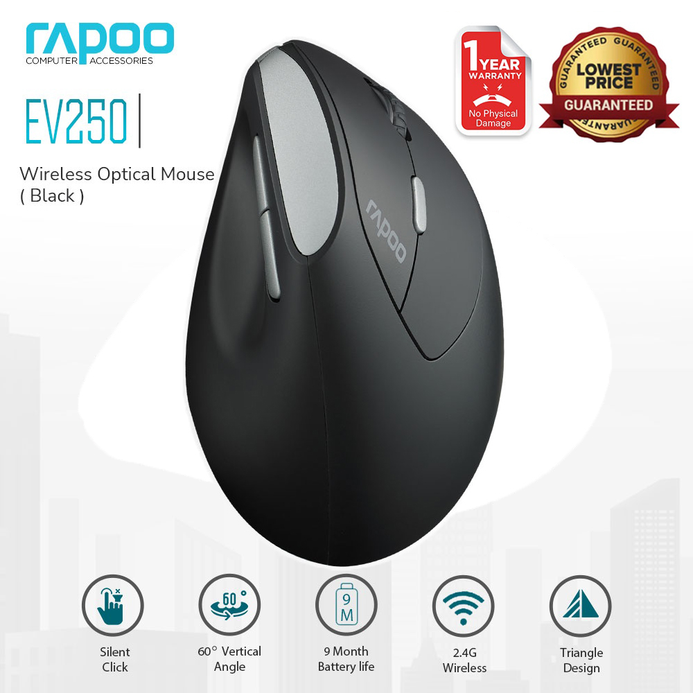 Rapoo EV250 Wireless Vertical Mouse Ergonomic 60° Angle 2.4G 1600DPI ...