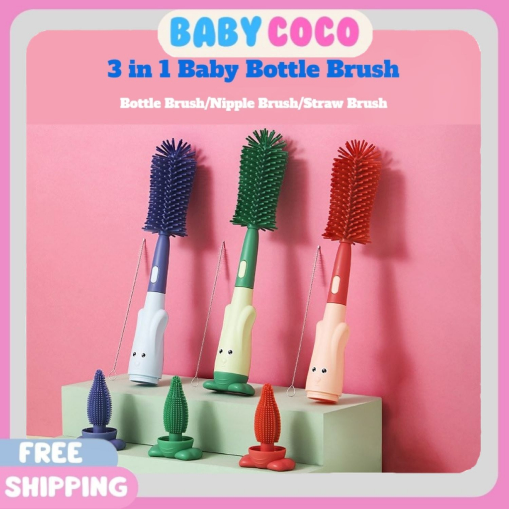 Baby coco 3 in 1 Silicon Baby Bottle Brush Set Included Bottle Bursh ...