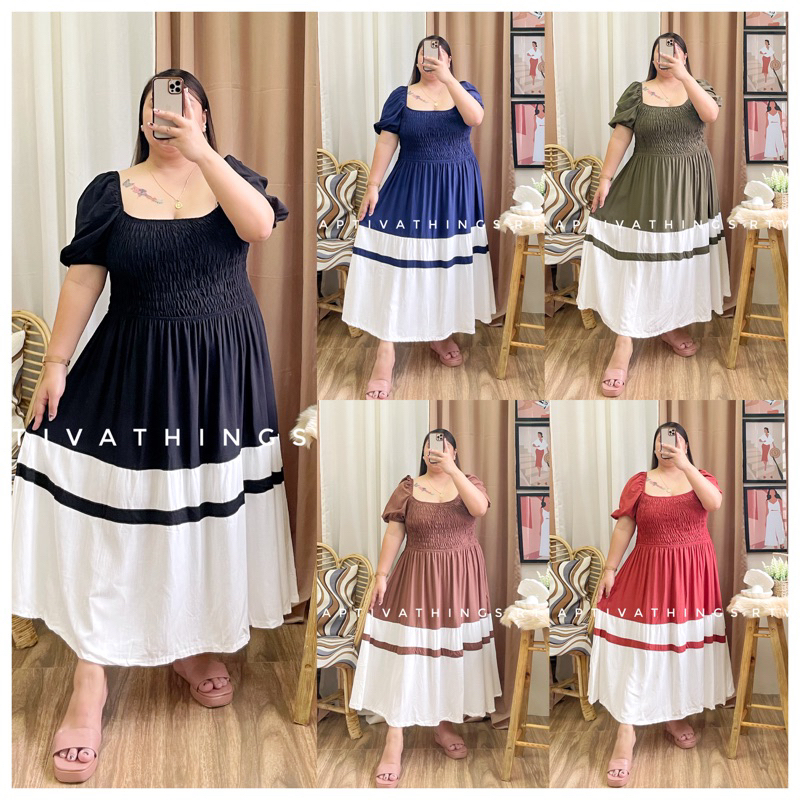PLUS SIZE 2XL-4XL Claudette Smocking Maxi Dress Combi Puffsleeve Square Neck | Shopee Philippines