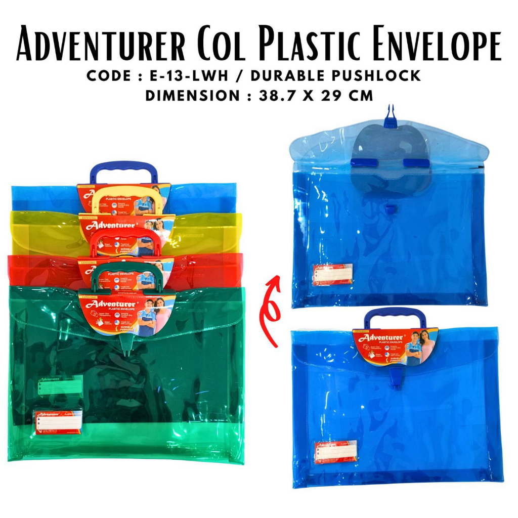 ADVENTURER COL PLASTIC ENVELOPE PUSH LOCK / PUSHLOCK COLORED PLASTIC ...