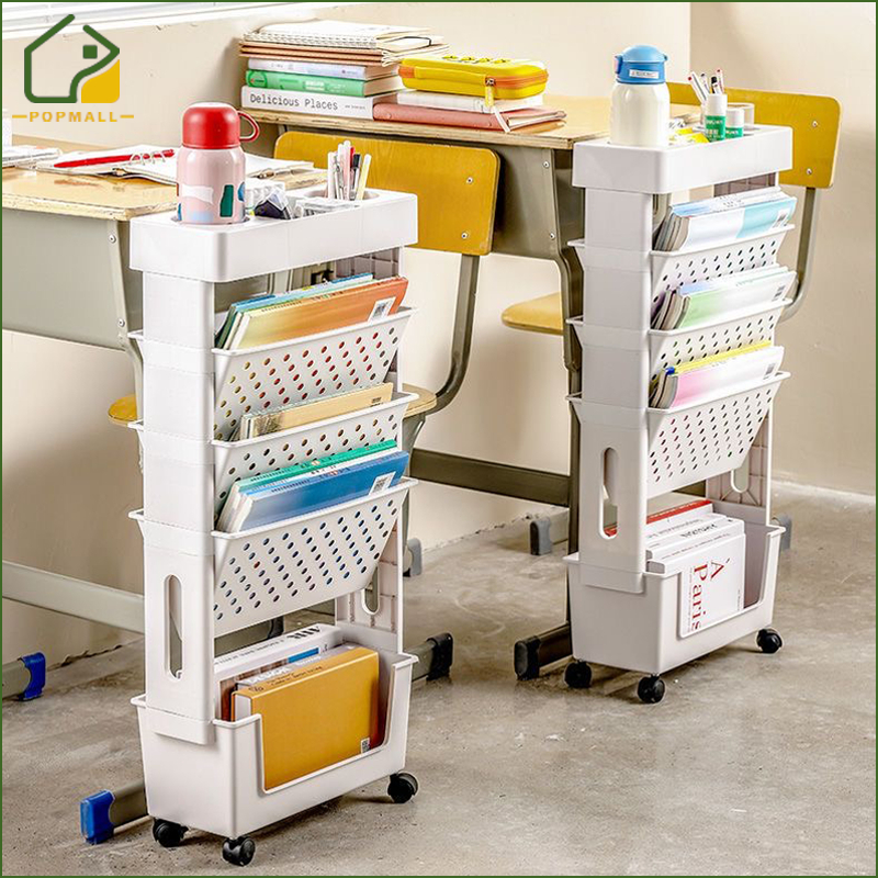 PoP Bookshelf Office File Storage Rack With Wheels Movable Book Shelf ...